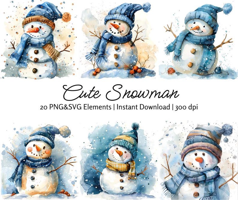 Watercolor Snowman Clipart Snowman Clip Art Snowman PNG Snowman SVG ...