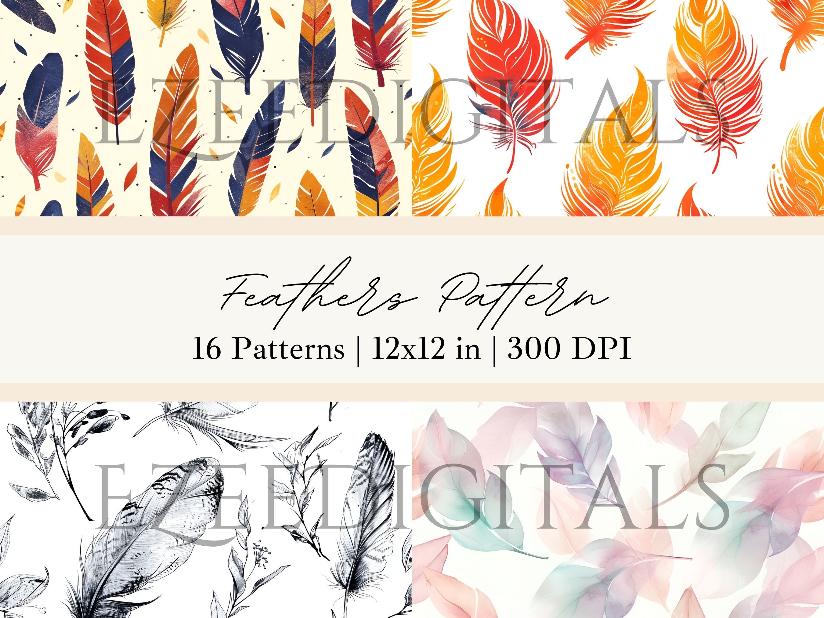 Feather Seamless Pattern Feather Digital Pattern Feathers Pattern ...