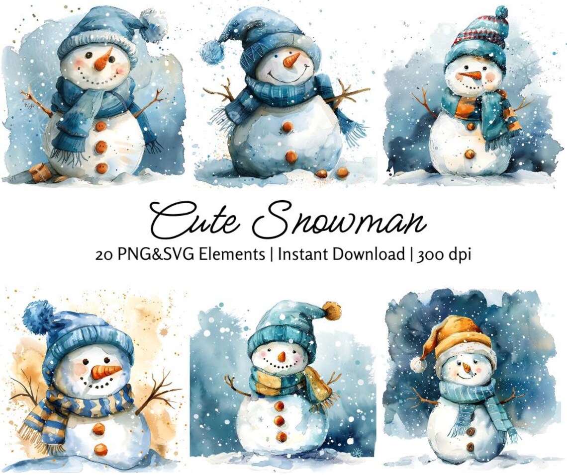 Watercolor Snowman Clipart Snowman Clip Art Snowman PNG Snowman SVG ...