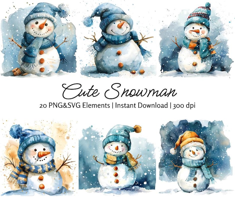 Watercolor Snowman Clipart Snowman Clip Art Snowman PNG Snowman SVG ...