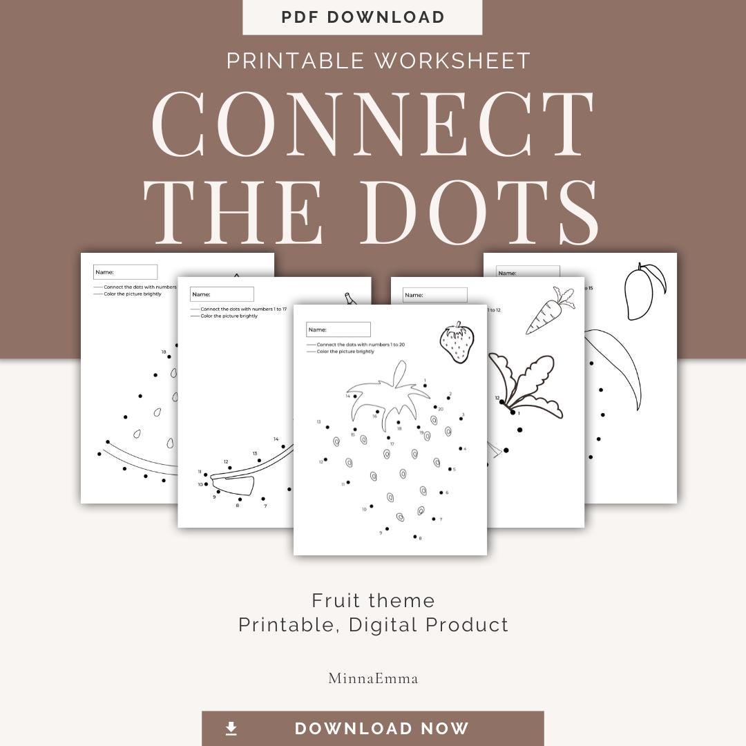 Connect the Dots, Fruit Themed, Worksheets for Kids, for School, for ...