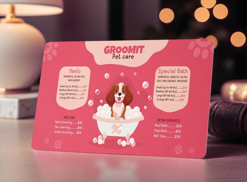 Editable Pet Salon Price List, Customizable Dog Grooming Template, Dog ...