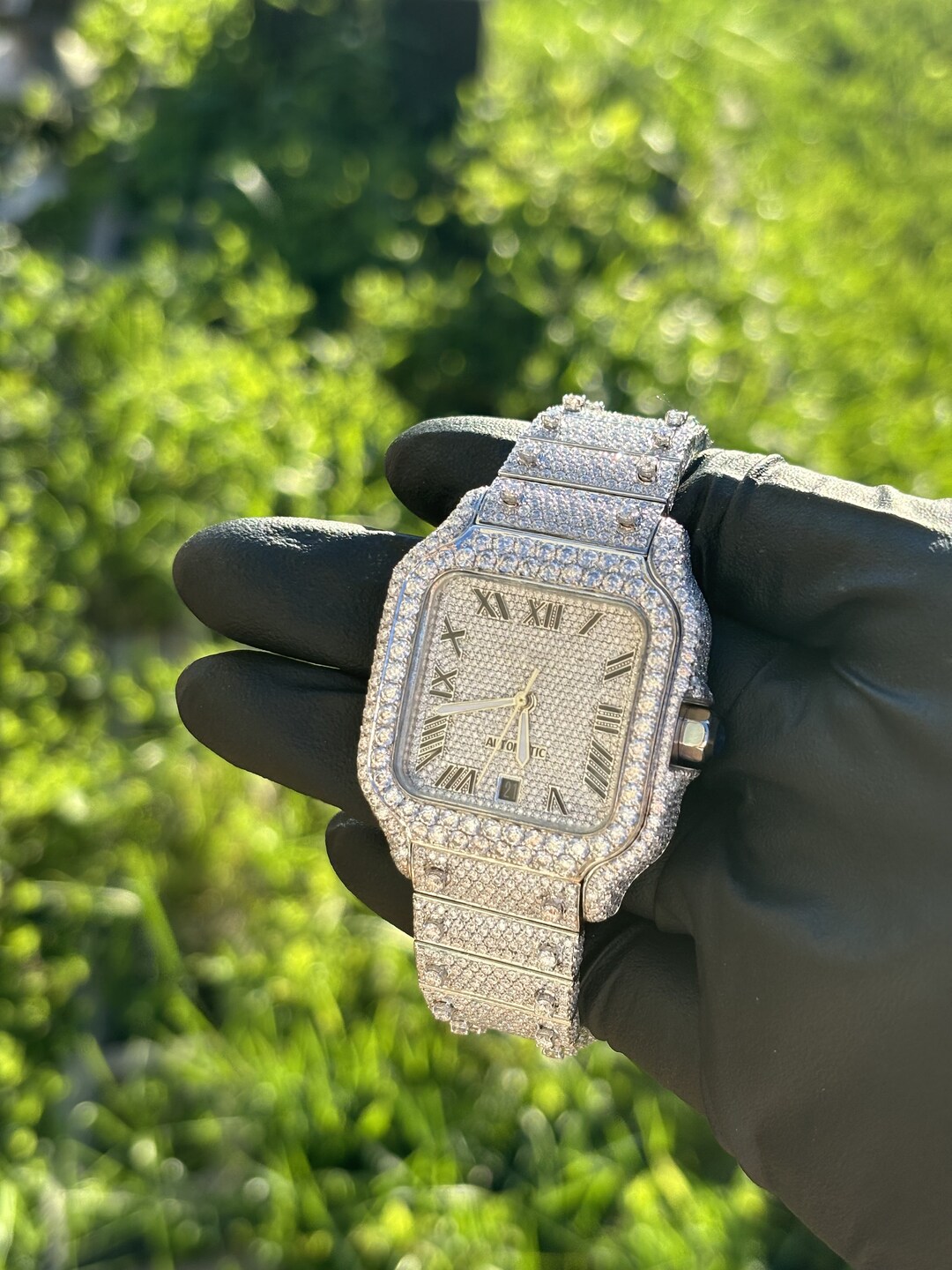 Handset VVS1 Moissanite Cart Style Diamond Iced Watch GRA Certified ...