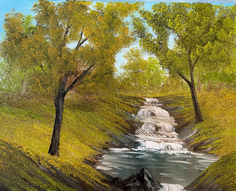 Bubbling Stream: A Bob Ross Style Painting, Oil Painting Art on Canvas ...