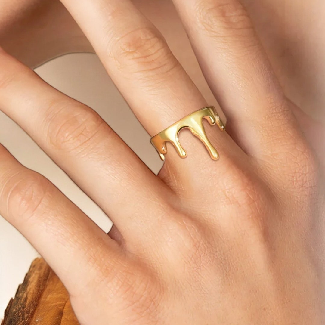 Dripping Ring 18K Gold Plated Statement Band, Stainless Steel ...