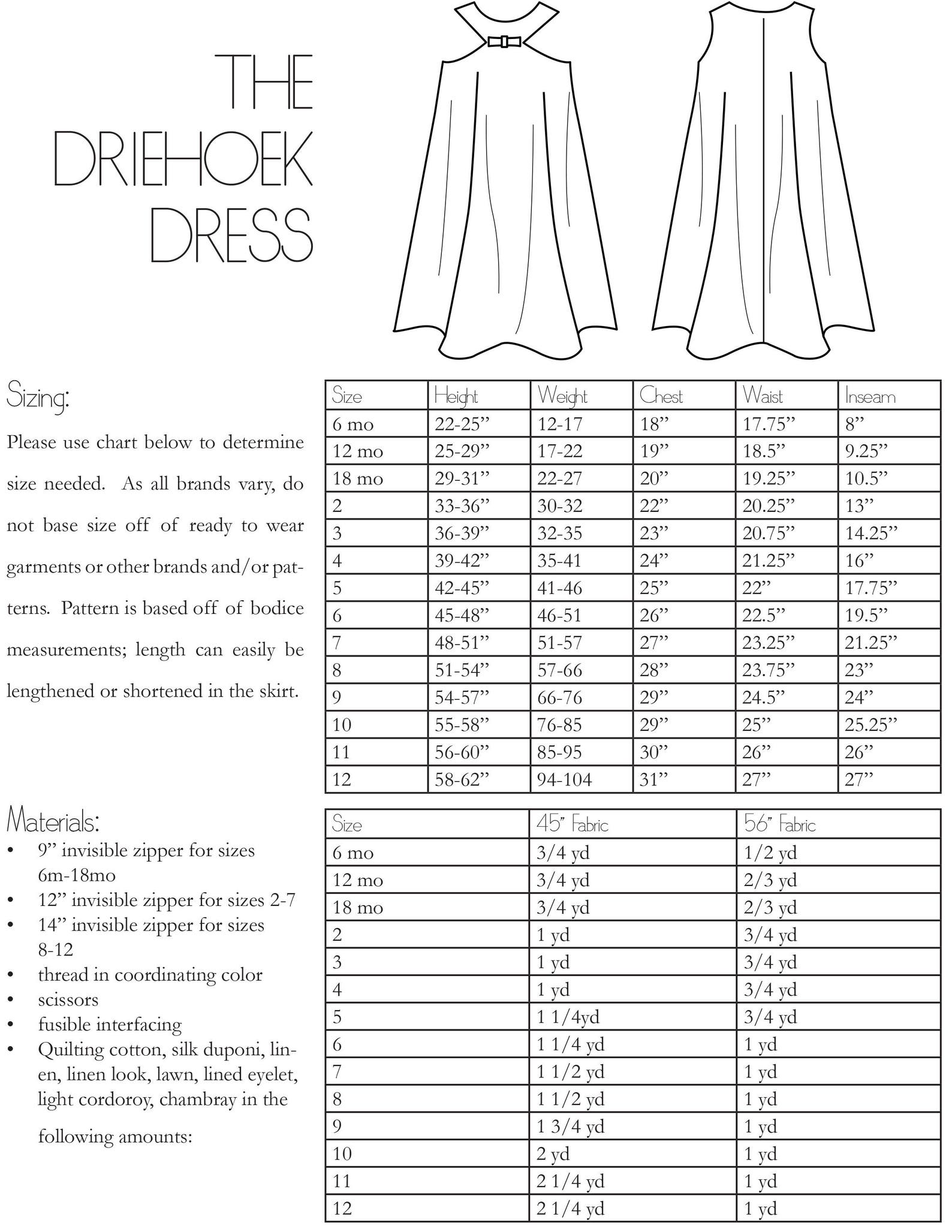 Girl Swing Dress PDF Sewing Pattern, the Driehoek Dress Sized 6mo to ...