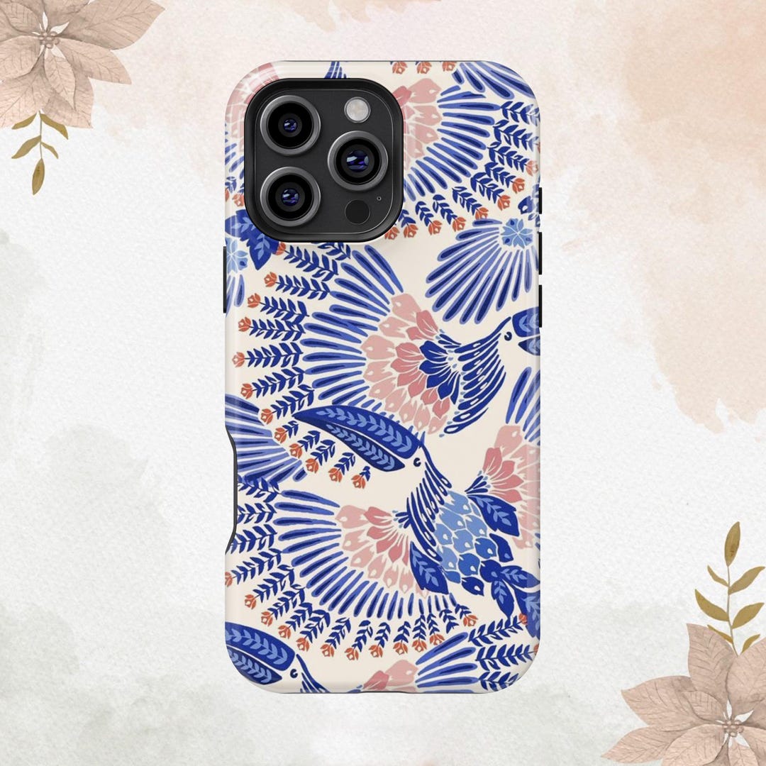 Vintage Blue Toucan Exotic and Flowers Birdwatcher Gift iPhone 16 15 14 ...