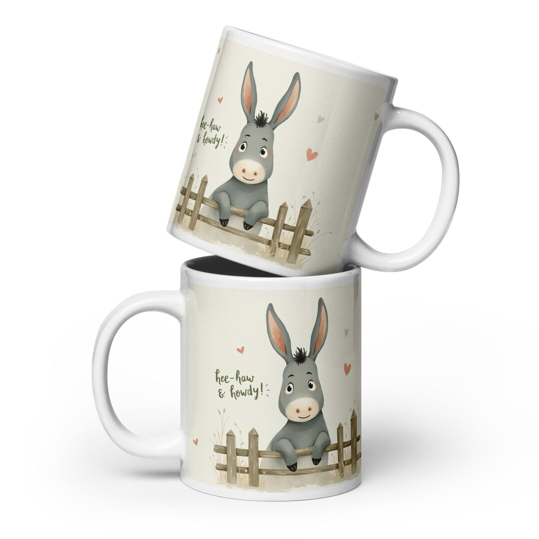 Cute Donkey "hee-haw and Howdy" White Glossy Mug - Etsy