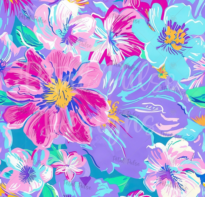 Preppy Floral Seamless/ Hibiscus Flower Seamless Pattern/ Tropical ...