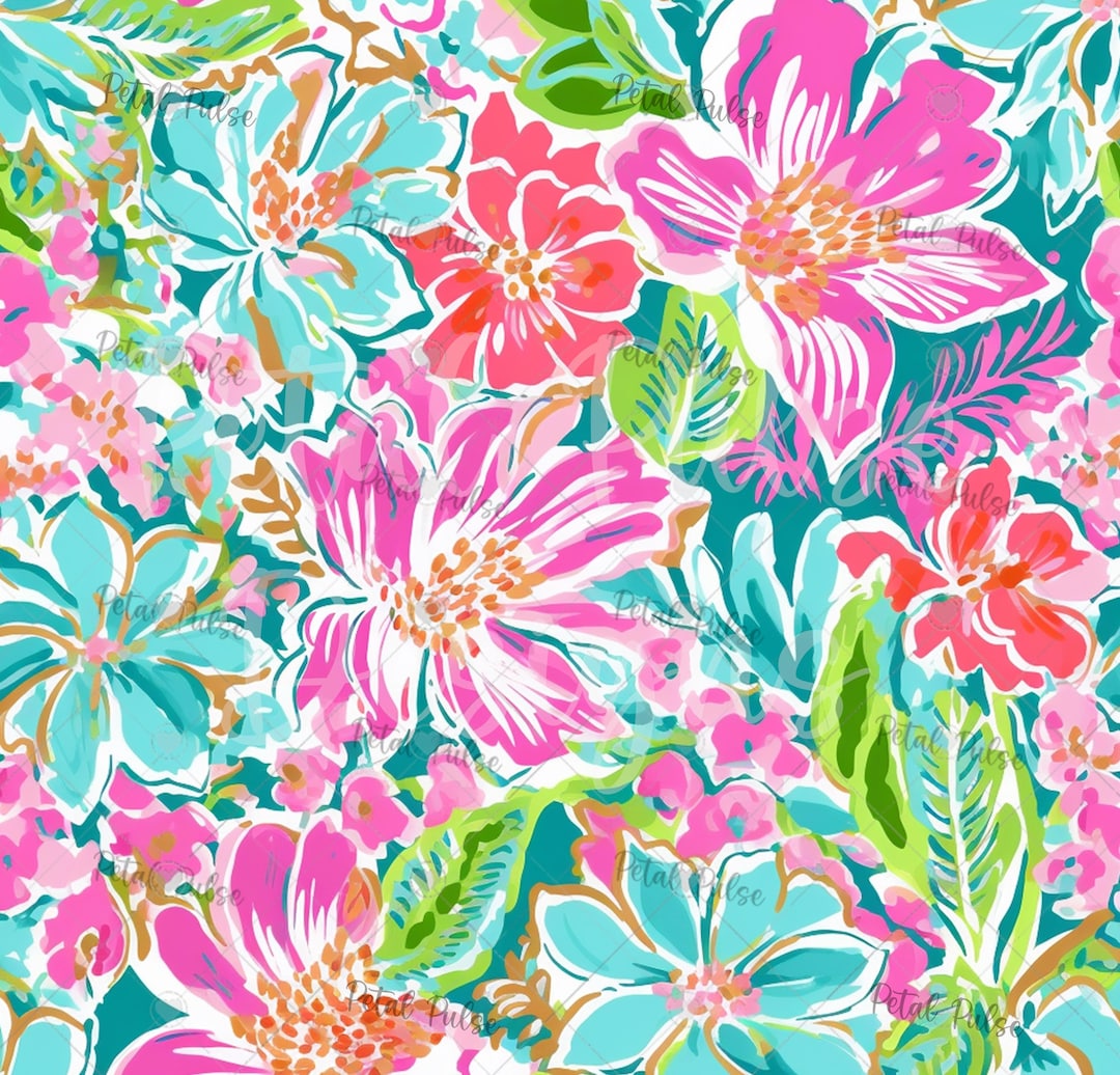 Preppy Floral Seamless File/ Tropical Hibiscus Flower Seamless Pattern ...