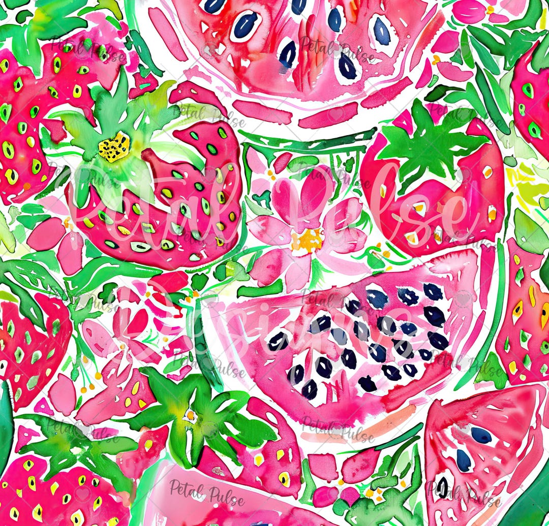 Preppy Seamless Pattern/ Watermelon Strawberry Seamless/ Watercolor ...