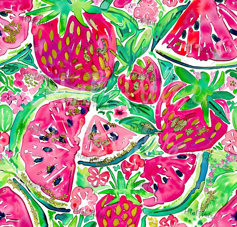 Preppy Seamless Pattern/ Watermelon Strawberry Seamless/ Watercolor ...