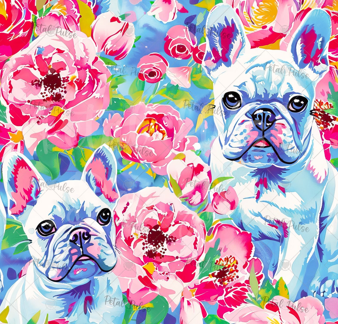 Preppy French Bulldog Seamless Pattern/ Frenchie Floral Seamless File ...