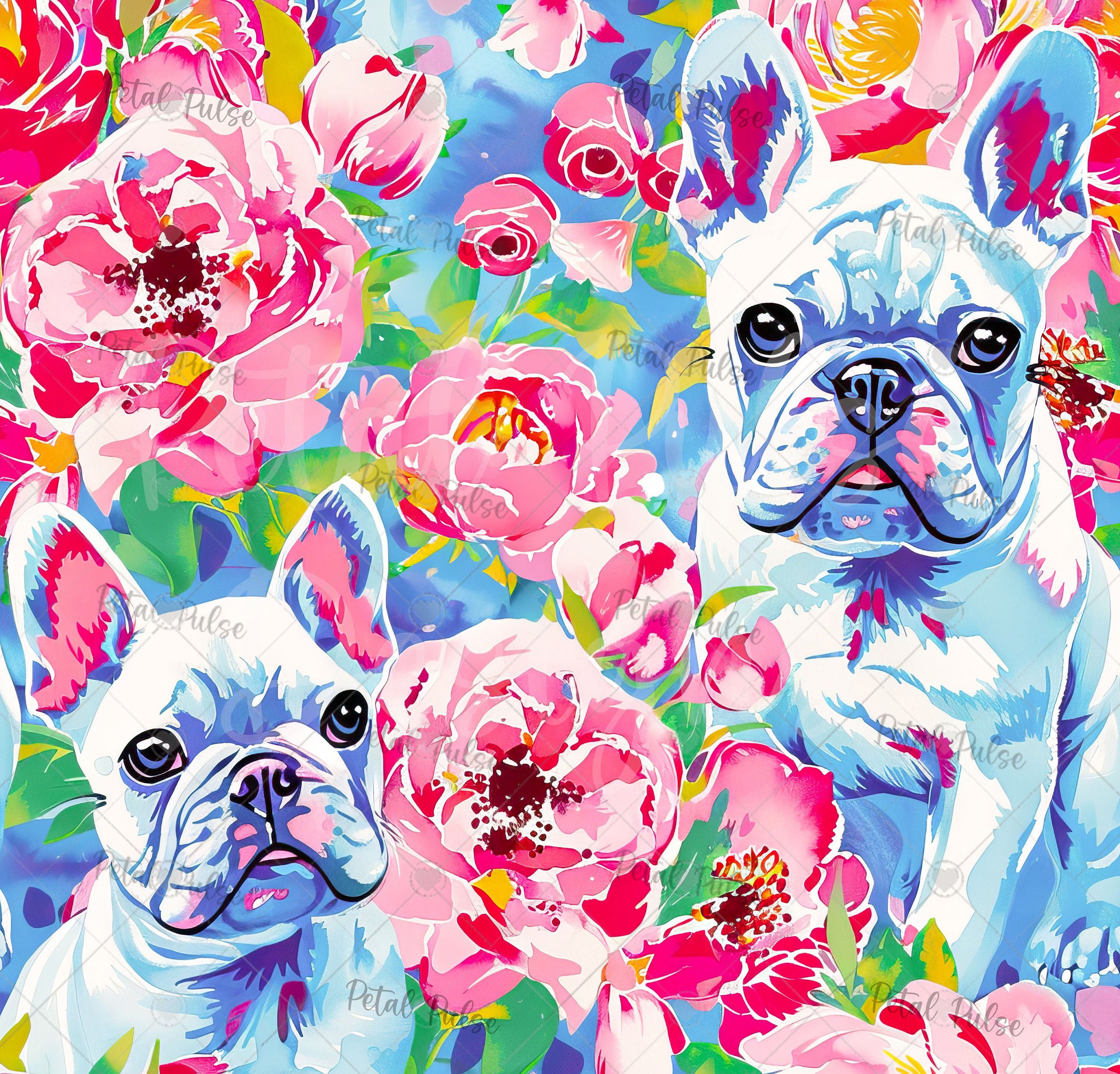 Preppy French Bulldog Seamless Pattern/ Frenchie Floral Seamless File ...