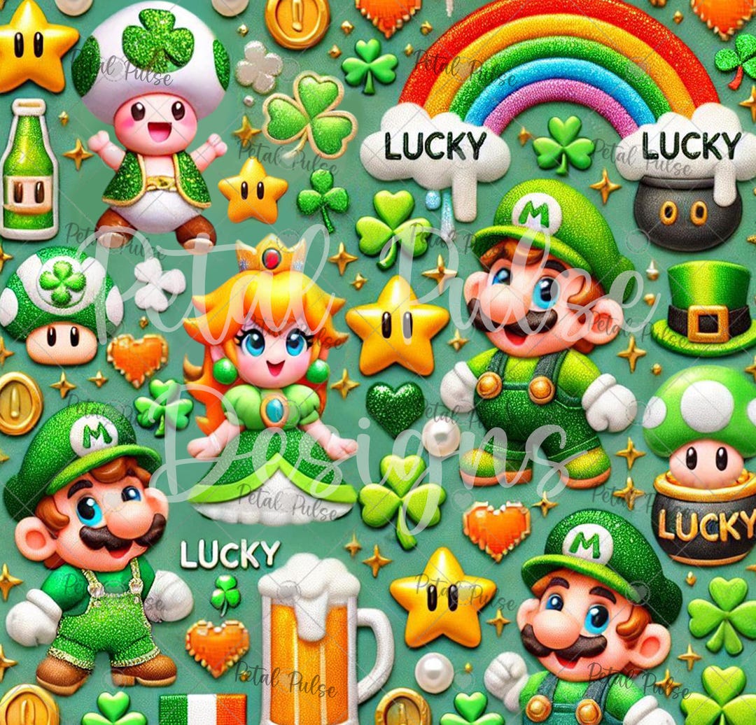 St. Patrick Mario Princess Peach Seamless Pattern/ Super Bros Video ...
