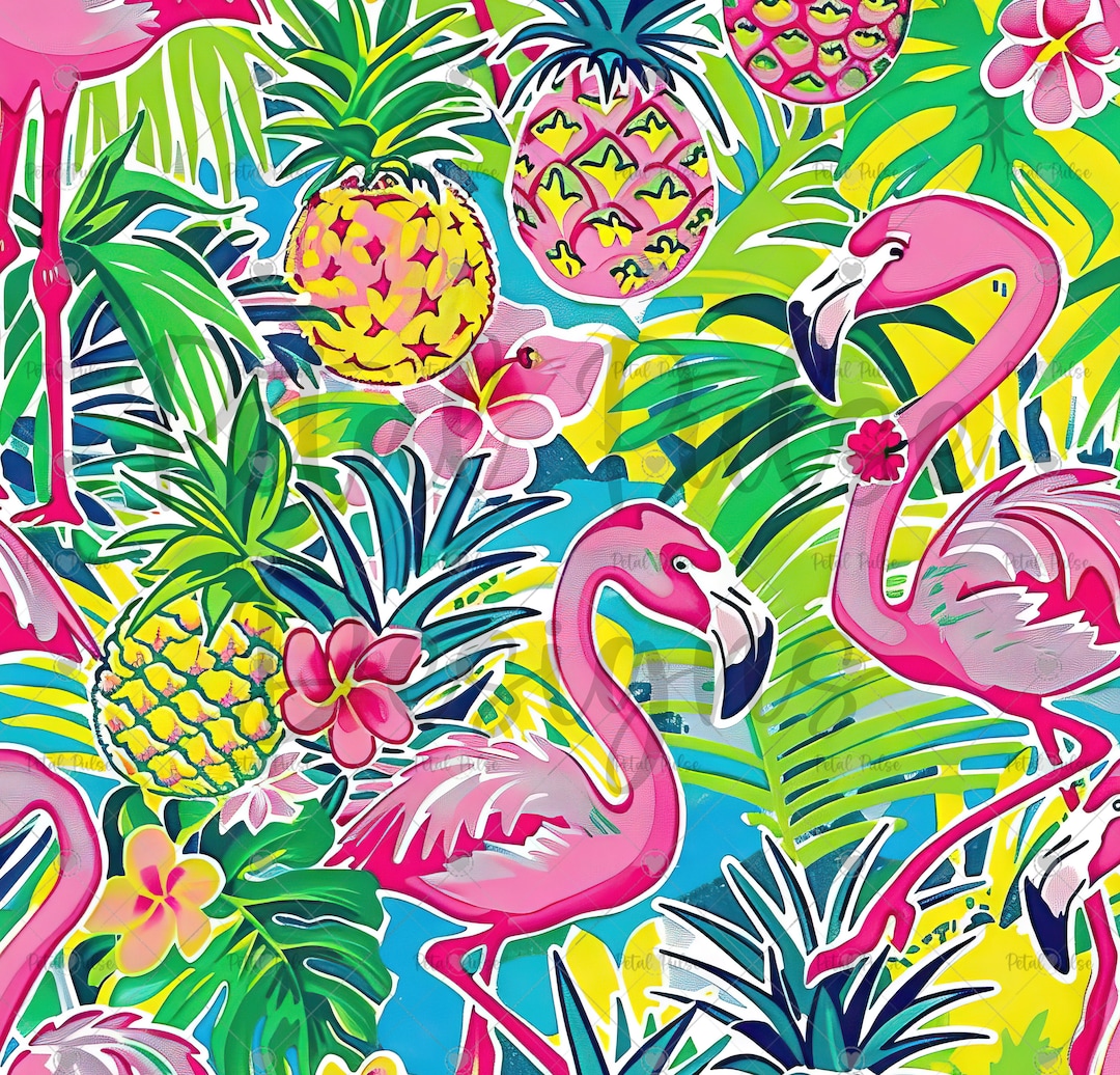 Preppy Watercolor Flamingo Seamless Pattern/ Tropical Floral Beach ...