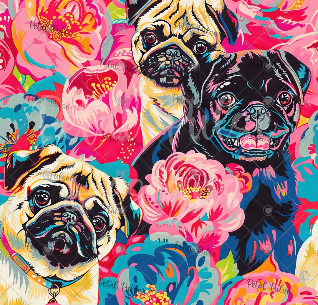 Pug Dog Seamless Pattern Repeating File for Fabric Sublimation ...