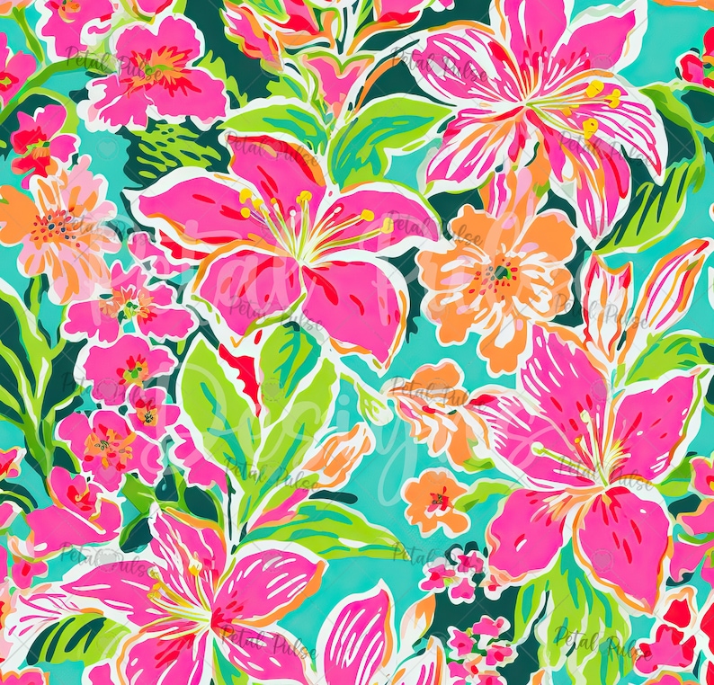 Preppy Floral Seamless File/ Tropical Hibiscus Flower Seamless Pattern ...