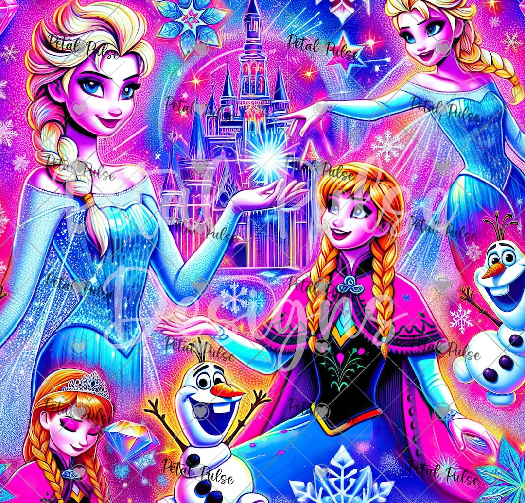 Frozen Seamless/ Princess Elsa Anna Seamless Pattern/ Neon Olaf ...