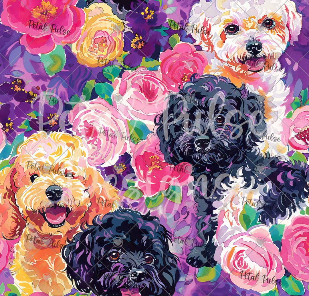 Preppy White Black Poodle Dog Seamless Pattern/ Mailtese Golden Doodle ...