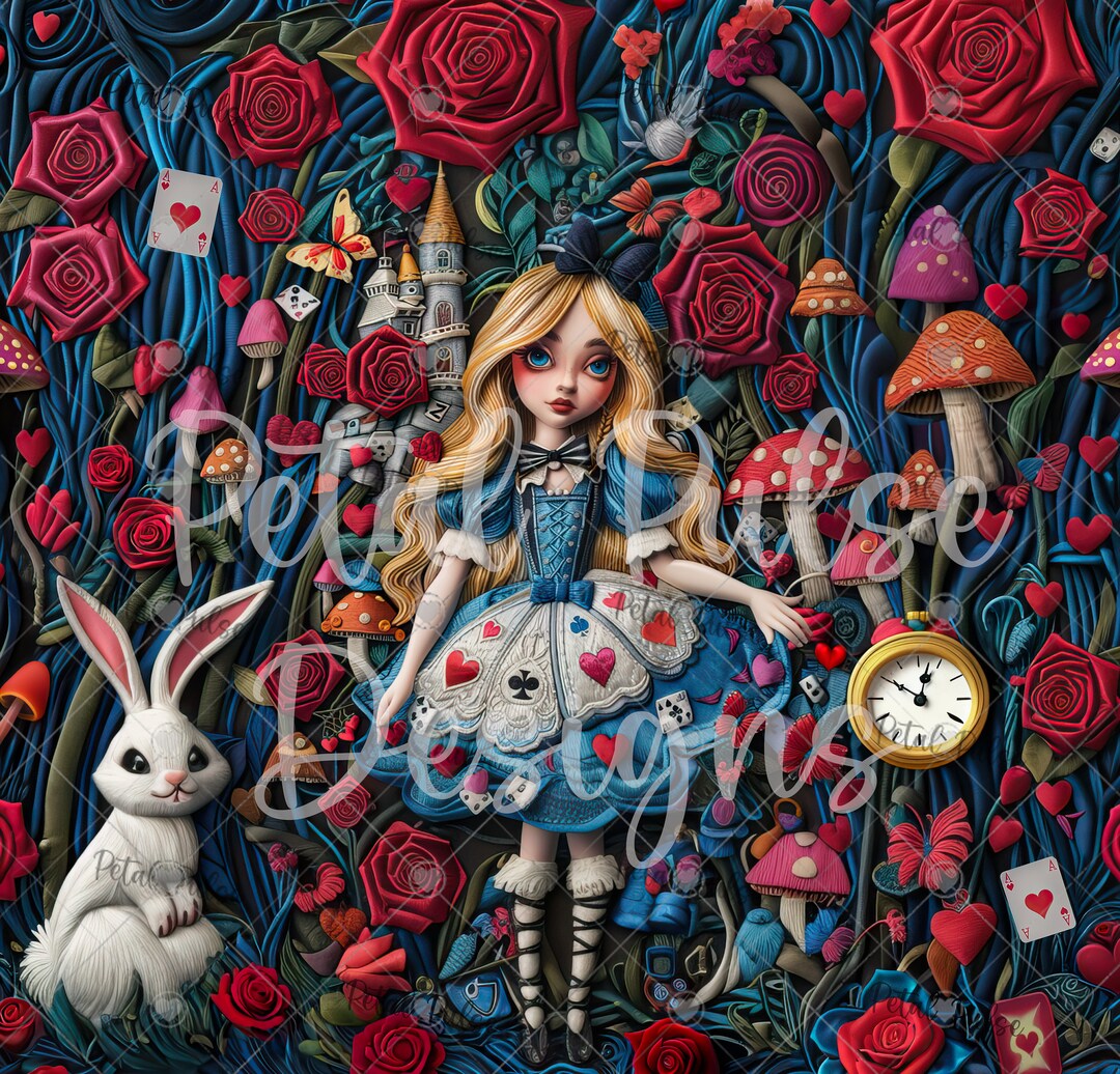 Alice in Wonderland Faux Embroidery Seamless/ Floral Magical Princess ...