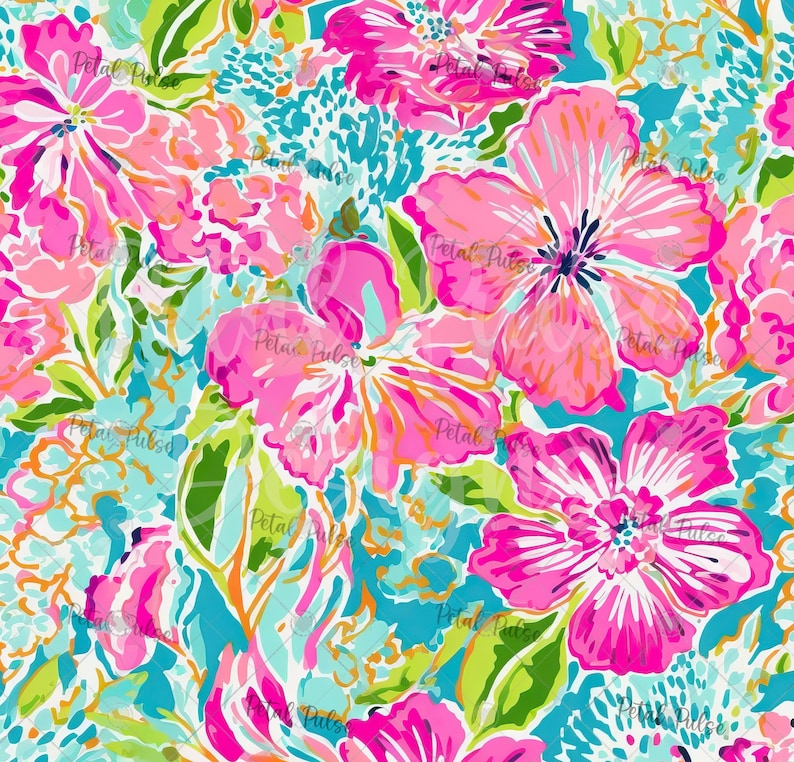Preppy Floral Seamless Pattern/ Tropical Hibiscus Seamless File/ Summer ...