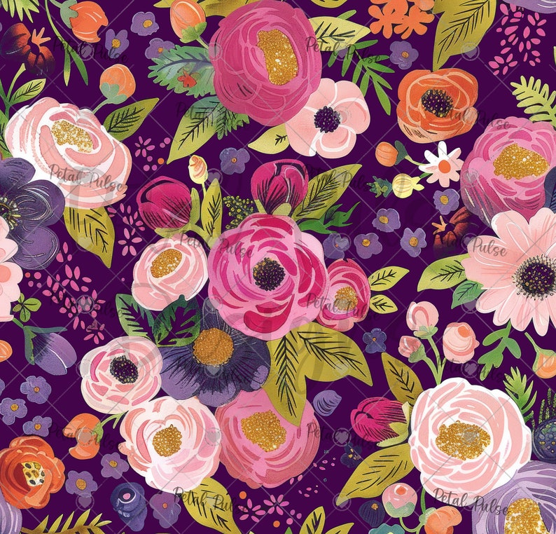 Watercolor Floral Seamless Pattern/ Purple Rose Flower Seamless/ Noemie ...