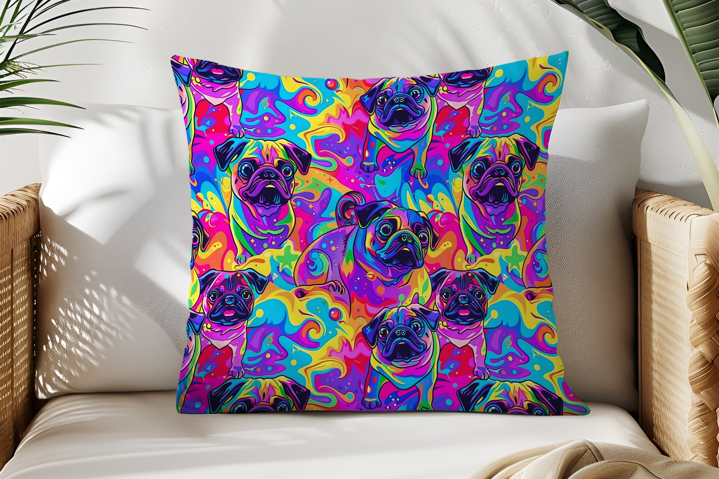 Rainbow Pug Dog Seamless Pattern/ Black Pug Fawn Pug Seamless ...