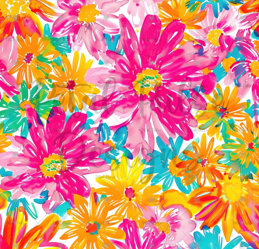 Preppy Seamless/ Daisy Flower Seamless Pattern/ Tropical Floral ...