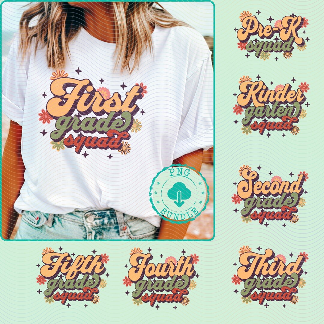 School Grades Squad Png, 7 Teacher Design Bundle, 1st Grade Squad ...