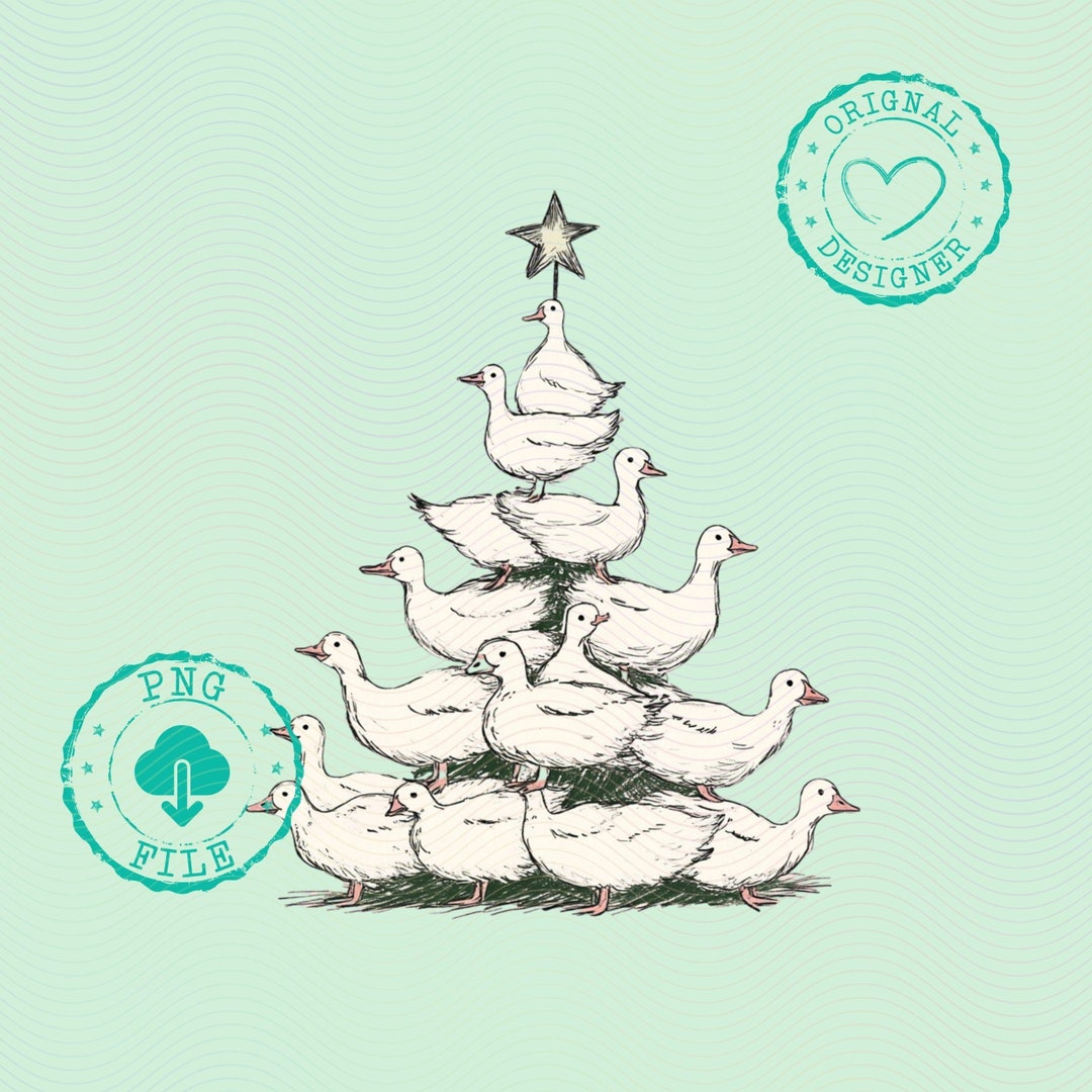 Retro White Goose Christmas Tree PNG Farm Animal Holiday Design for ...