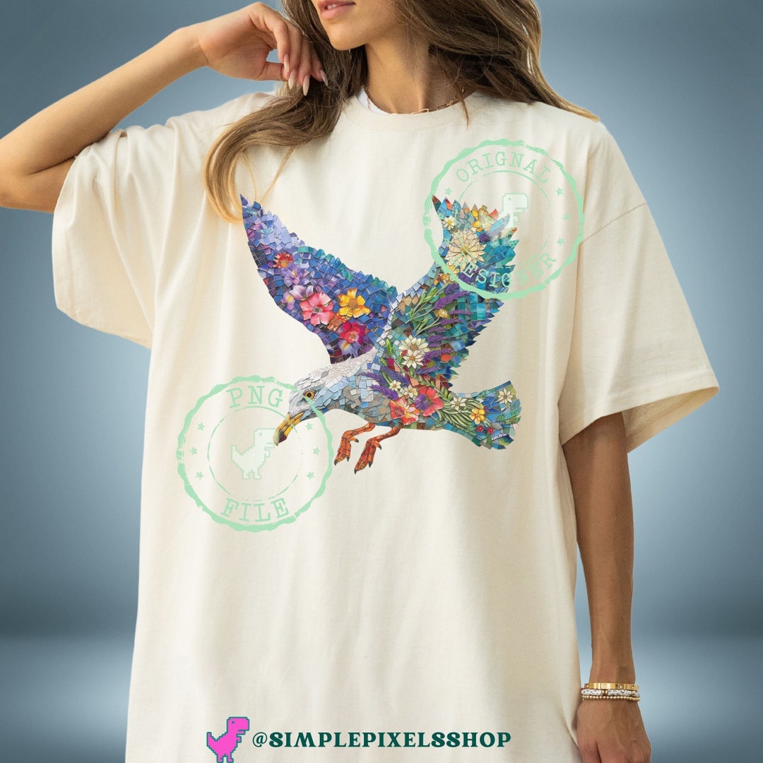 Floral Mosaic Seagull PNG Bundle - Vibrant Sea Bird Digital Art ...
