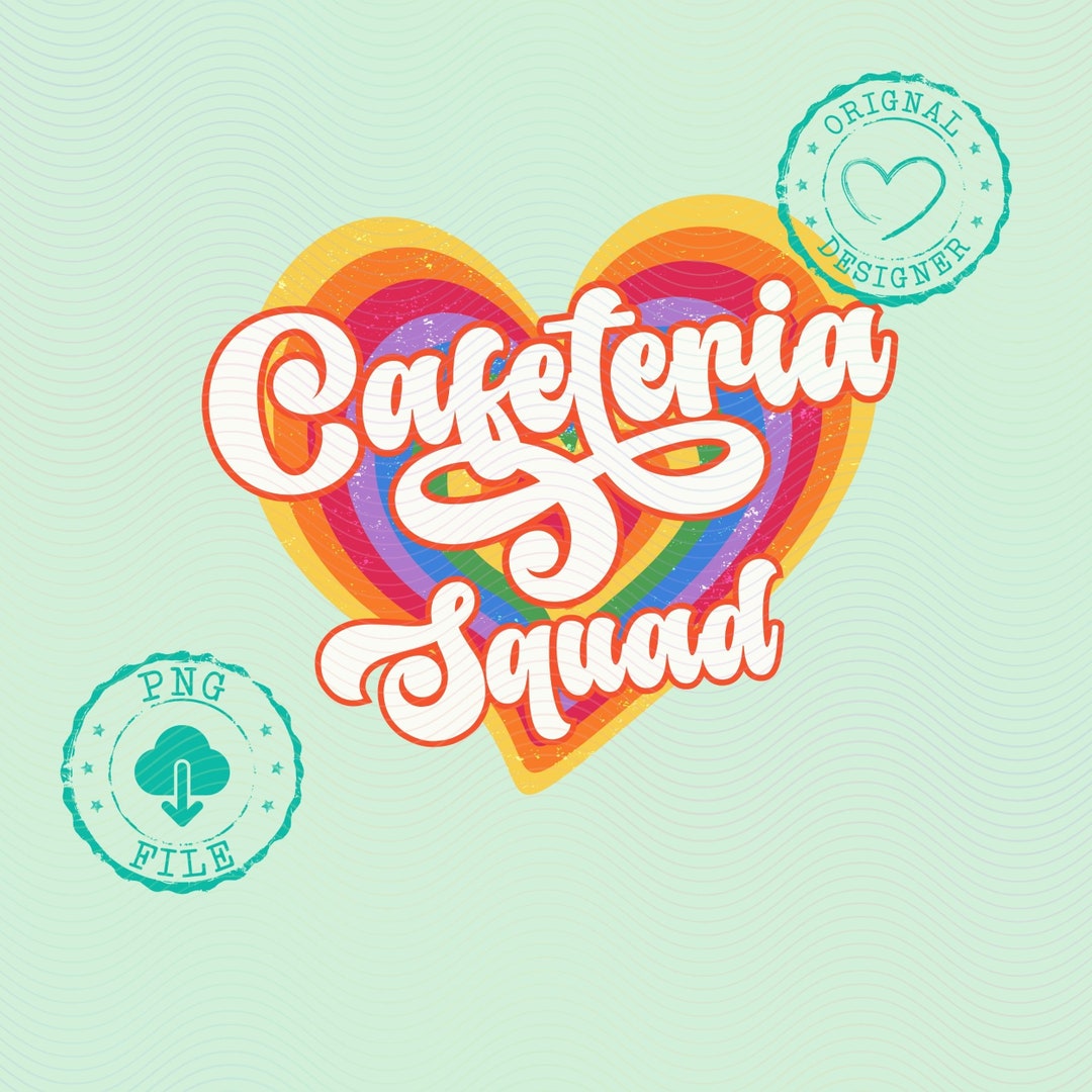 Rainbow Cafeteria Squad PNG, Retro Heart Design, Vintage 70s Style ...