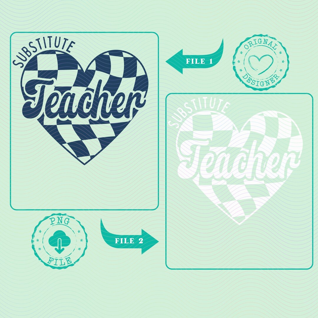 Retro Substitute Teacher Design PNG, Cute Heart Typography Printable ...