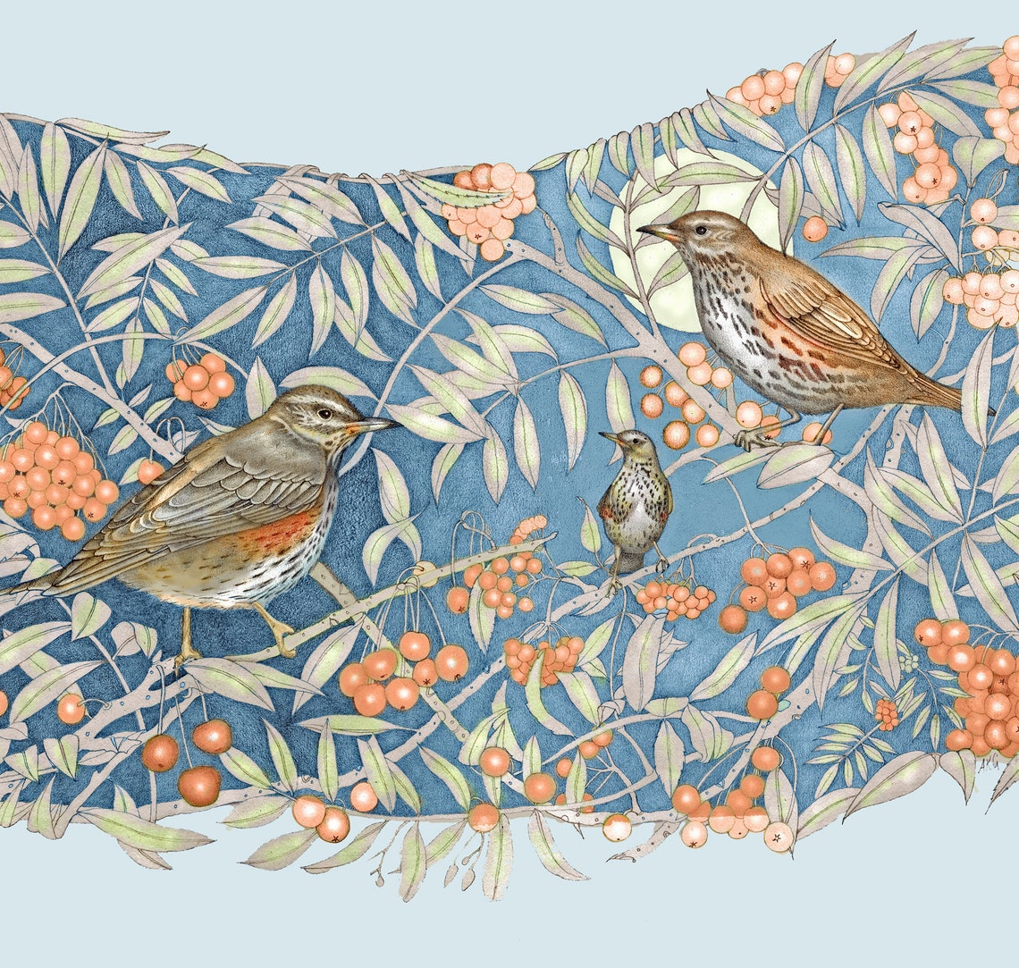 Fine Art Print of an Original Painting: 'fieldfares in the Rowan'. - Etsy