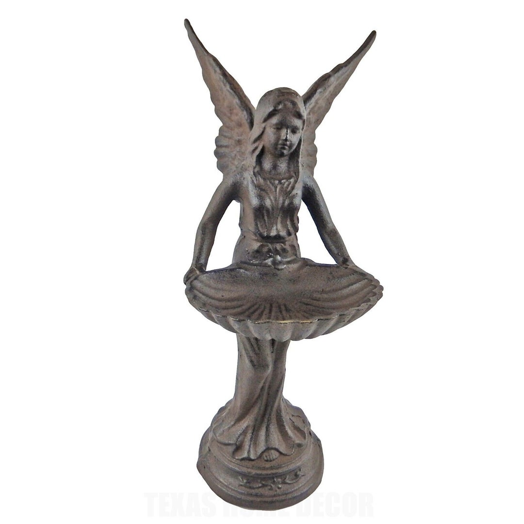Large Guardian Angel Butler Bird Feeder Rustic Cast Iron Garden Statue ...