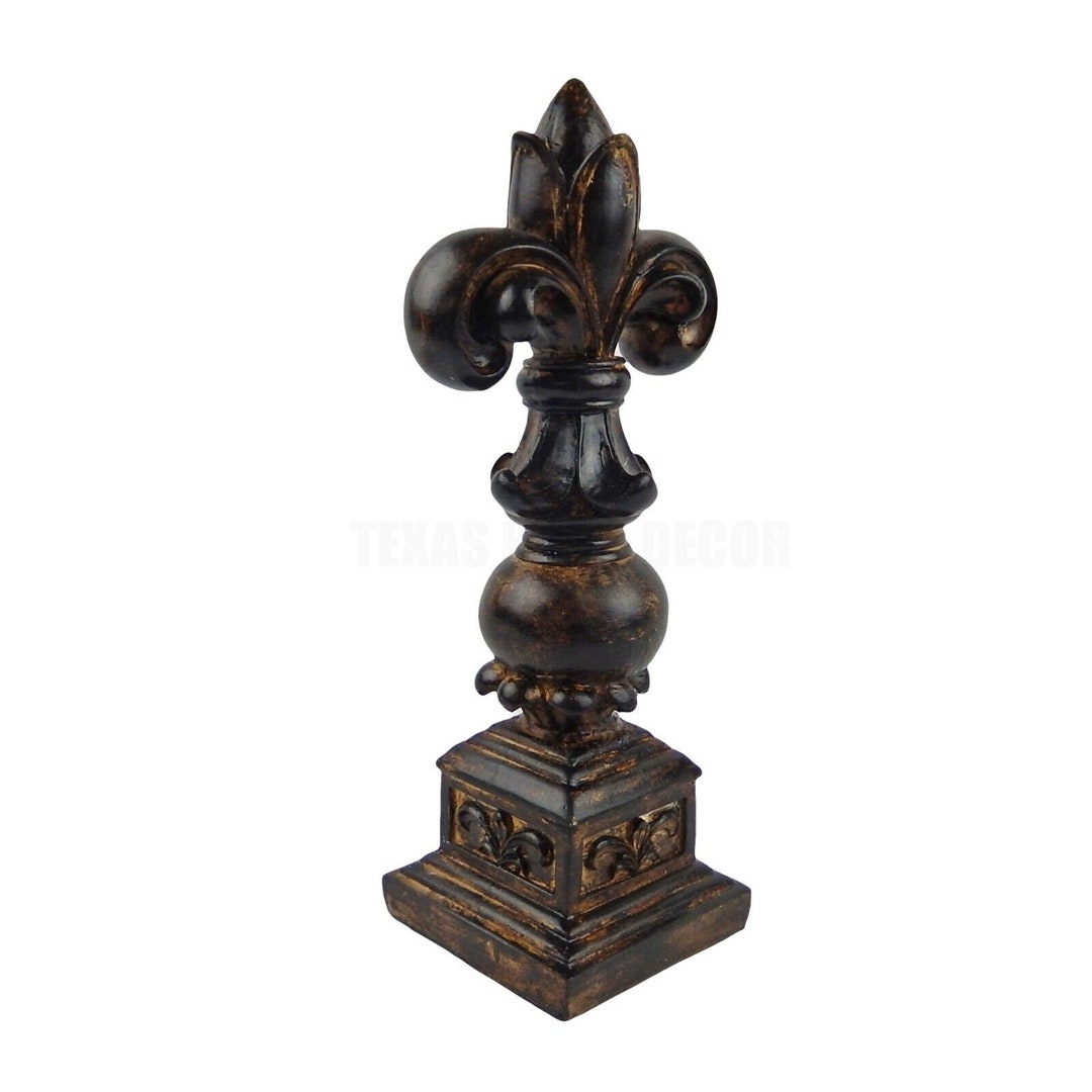 Fleur De Lis Standing Finial Statue Square Base Shelf Mantel Decor ...