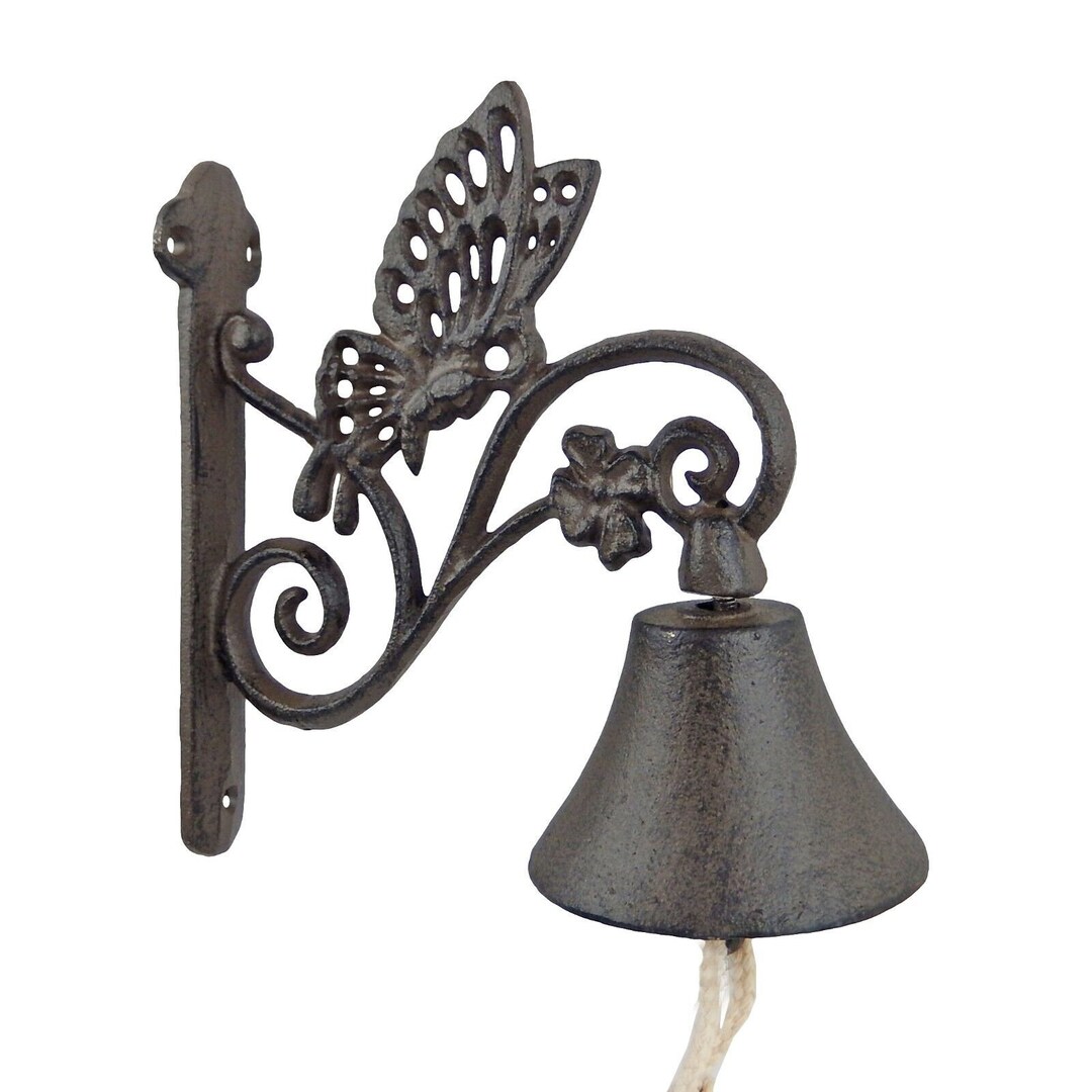 Butterfly Scrolls Garden Dinner Bell Cast Iron Rustic Antique Brown ...
