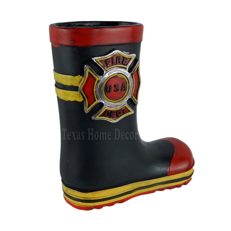 Firefighter Boot Figurine Vase Holder Fireman's Rustic Hand Painted 6 3 ...