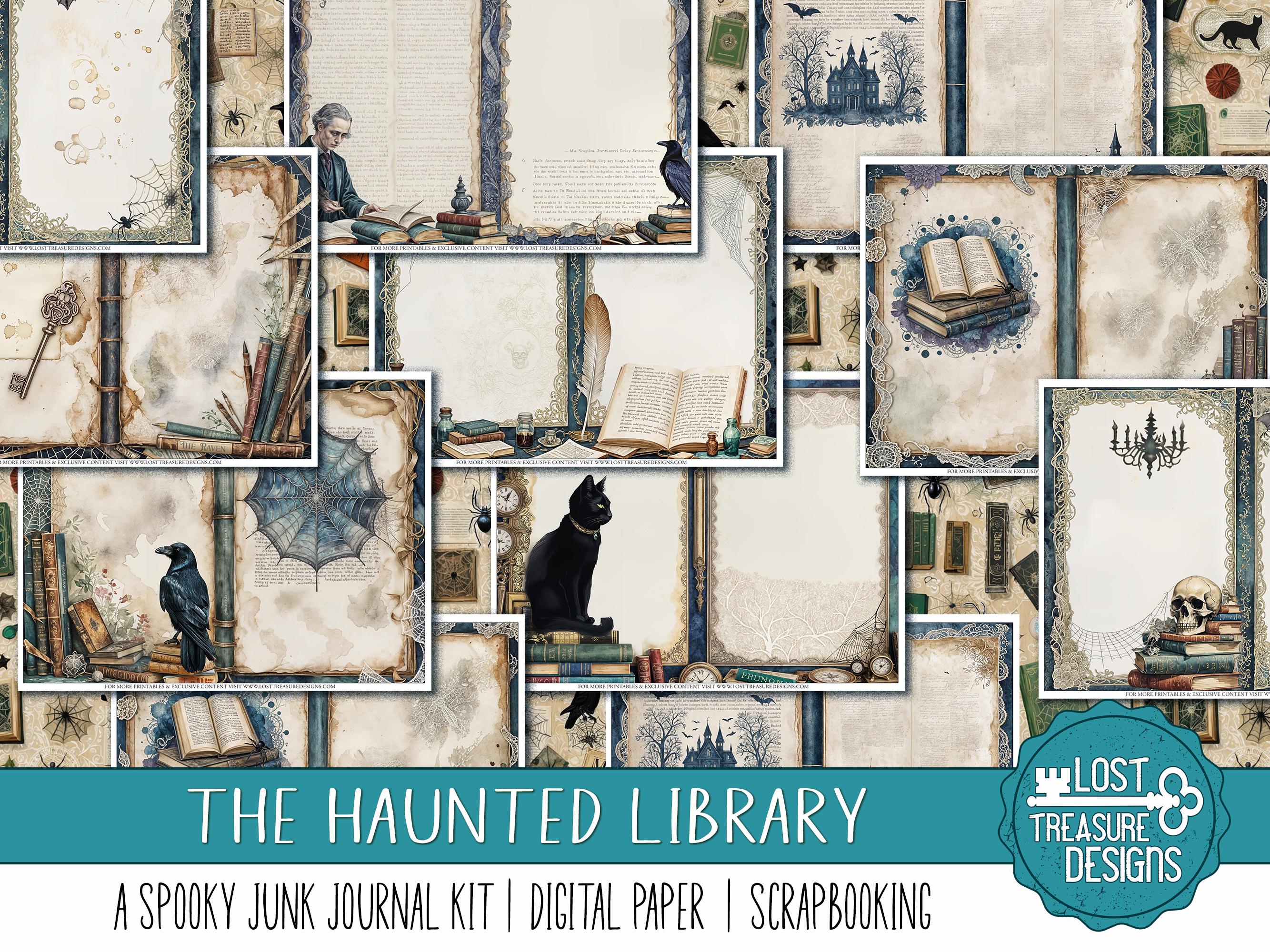 THE HAUNTED LIBRARY: A Spooky Junk Journal Kit, Embellishments, Digital ...