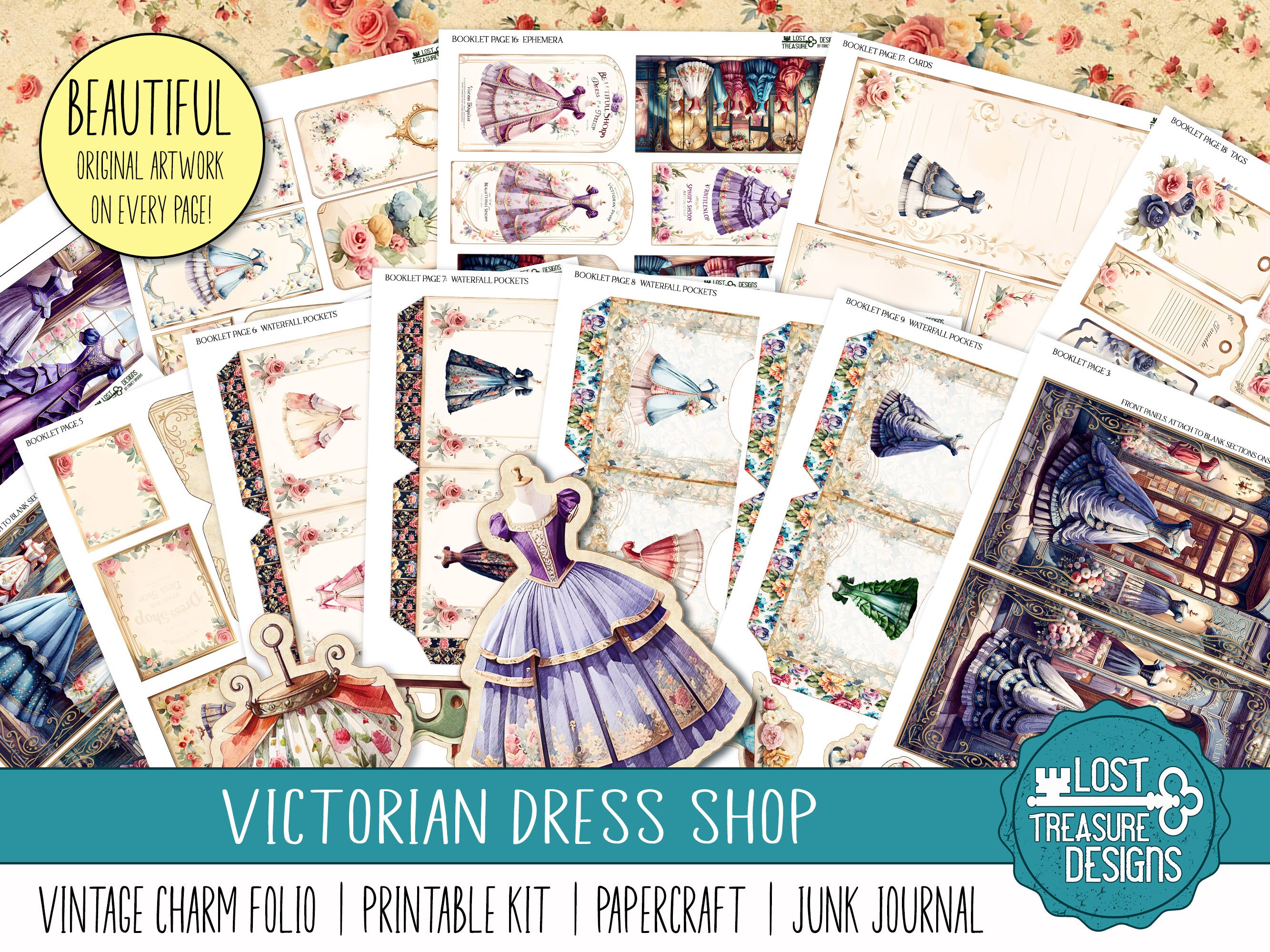 VICTORIAN DRESS SHOP Folio & Junk Journal Kit, Papercraft Printable Kit ...