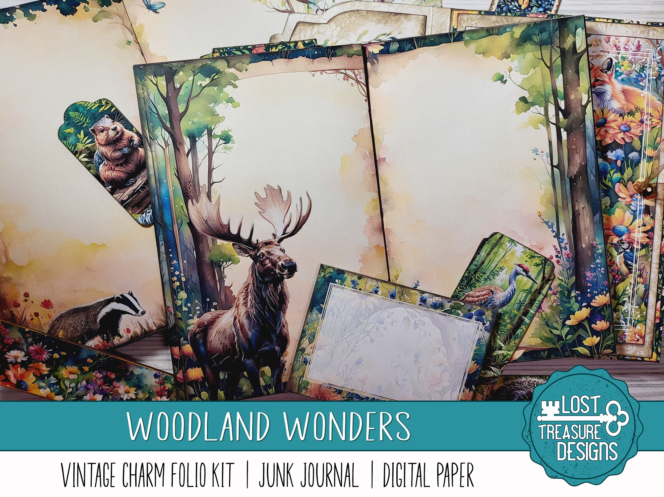 WOODLAND WONDERS: Vintage Charm Folio & Junk Journal Kit, Papercraft ...