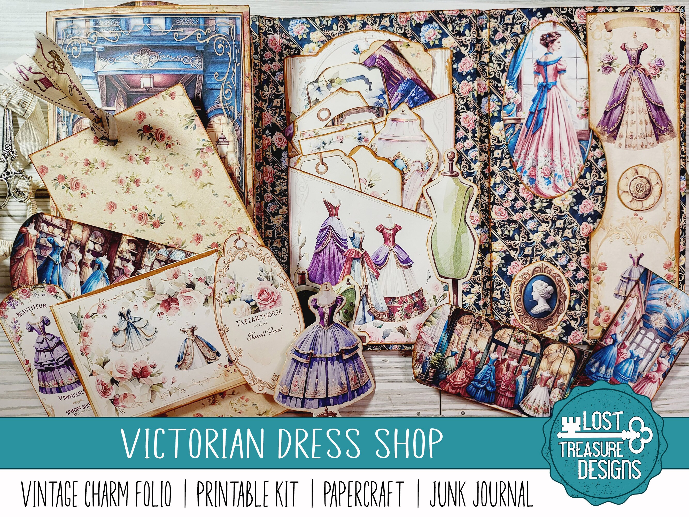VICTORIAN DRESS SHOP Folio & Junk Journal Kit, Papercraft Printable Kit ...