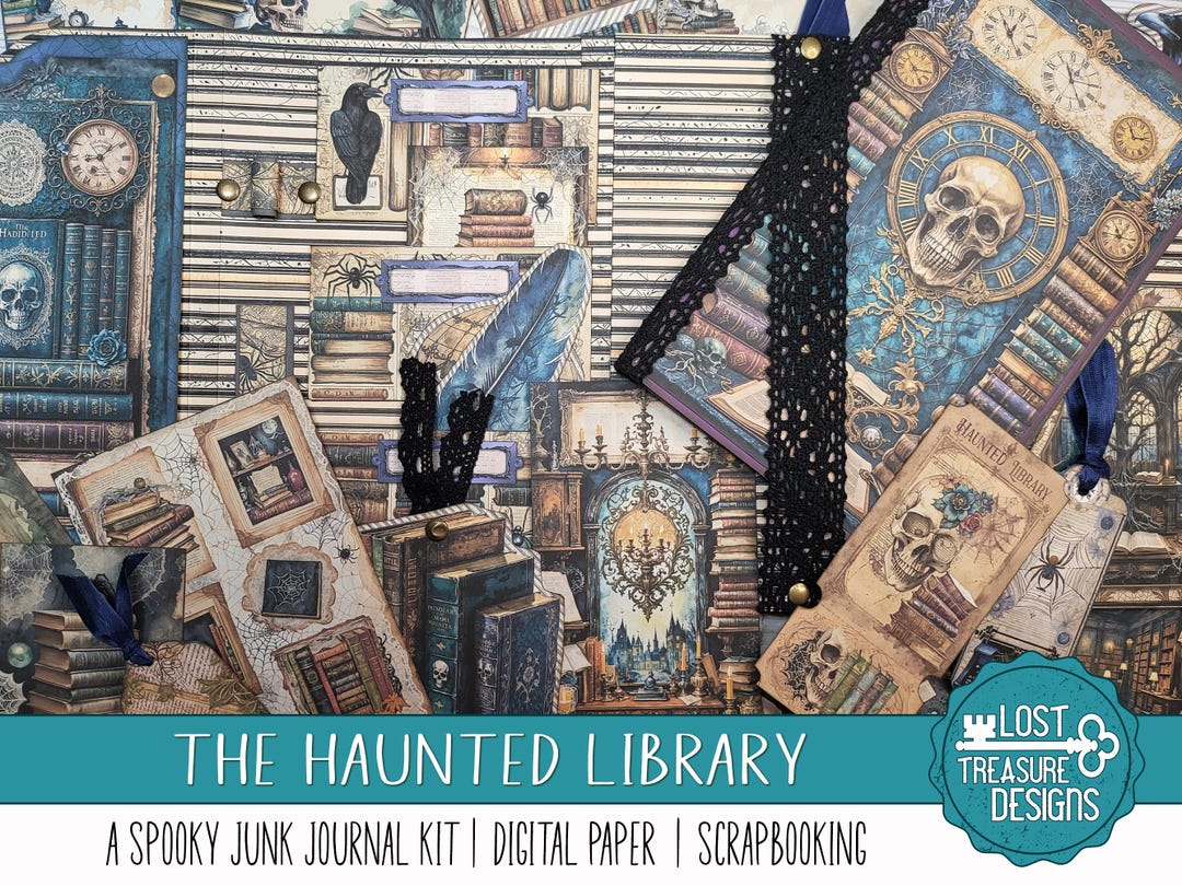 THE HAUNTED LIBRARY: A Spooky Junk Journal Kit, Embellishments, Digital ...