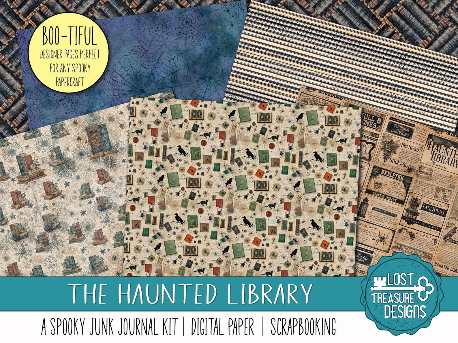 THE HAUNTED LIBRARY: A Spooky Junk Journal Kit, Embellishments, Digital ...
