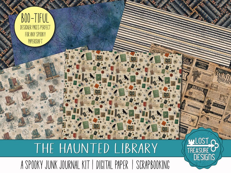 THE HAUNTED LIBRARY: A Spooky Junk Journal Kit, Embellishments, Digital ...