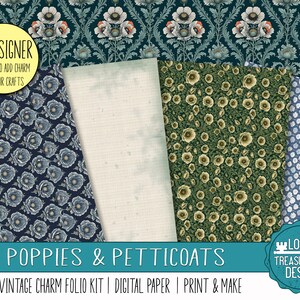 POPPIES & PETTICOATS a Vintage Charm Folio Kit, Papercraft Printable Kit With Embellishments ...