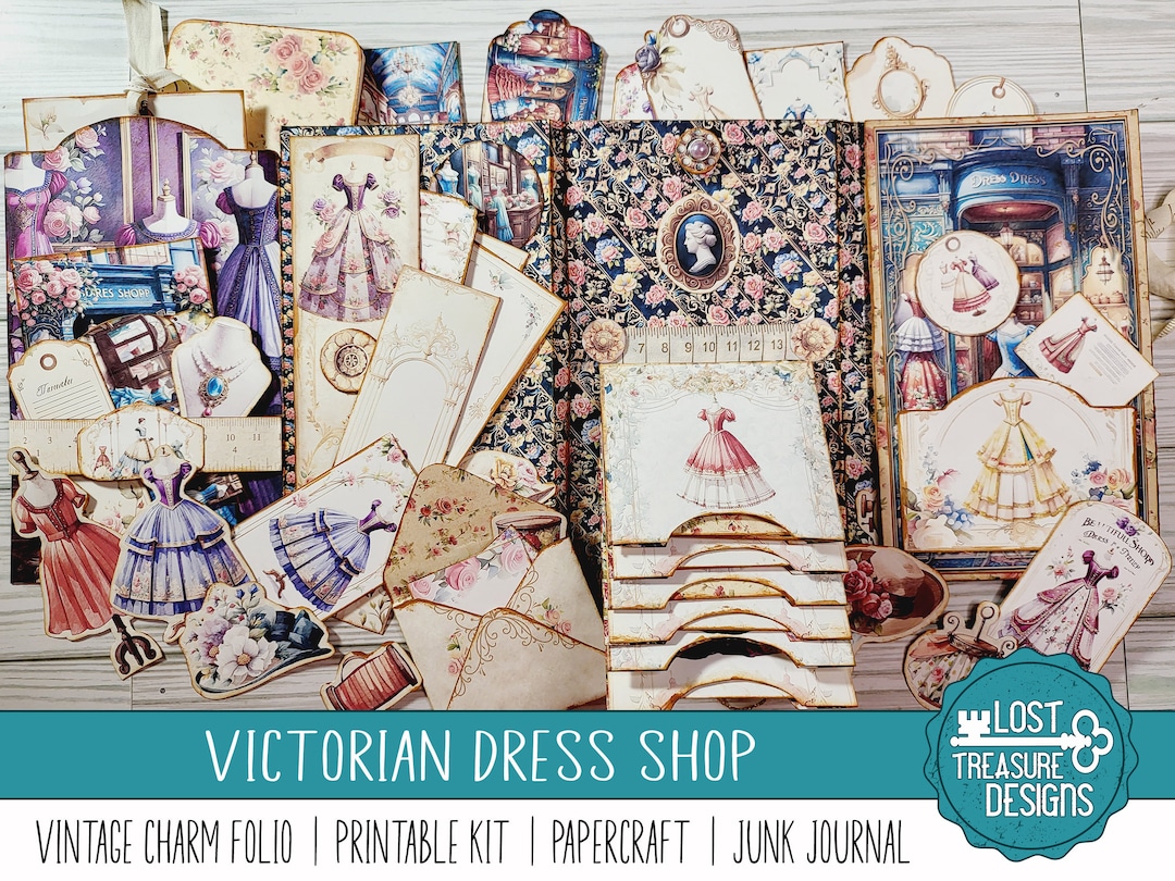 VICTORIAN DRESS SHOP Folio & Junk Journal Kit, Papercraft Printable Kit ...