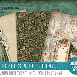 POPPIES & PETTICOATS a Vintage Charm Folio Kit, Papercraft Printable ...
