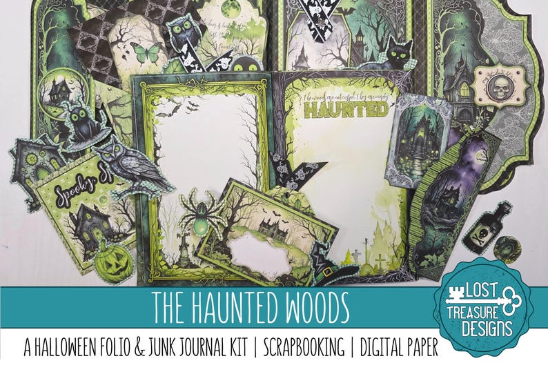 Haunted Woods Halloween Junk Journal Kit: Folio Embellishments (digital ...